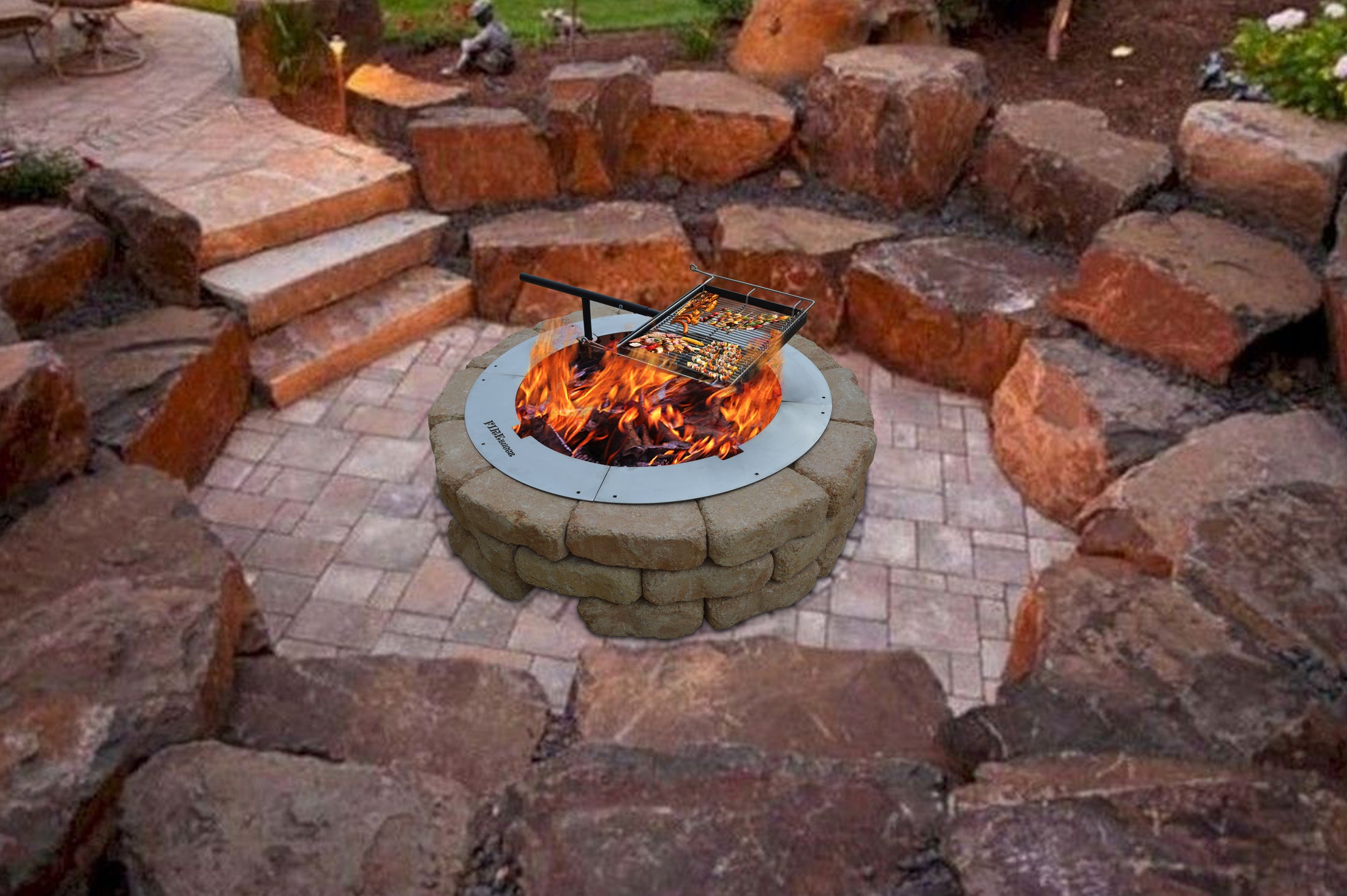 Smokeless Fire Pit Insert Ring 29" Stainless Steel with Stainless Gril ...