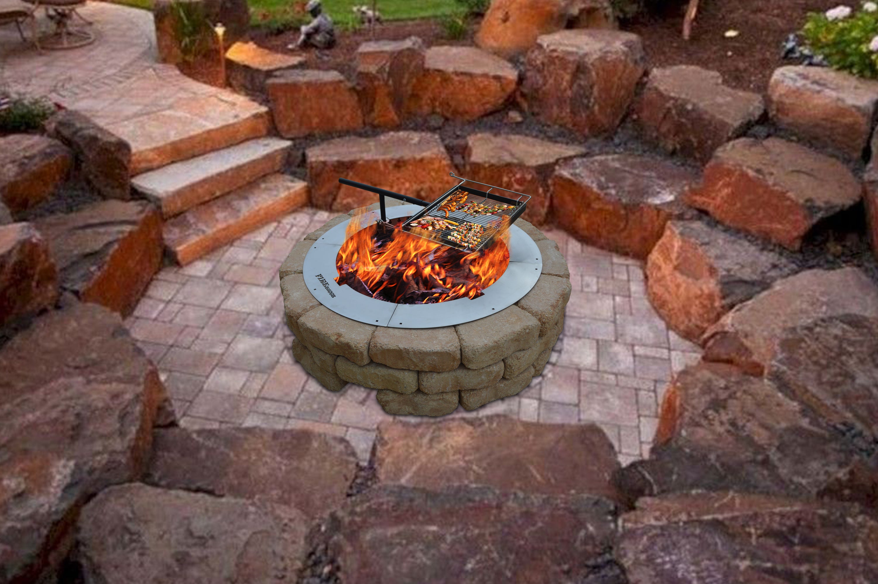 Smokeless Fire Pit Insert Ring 29" Stainless Steel with Stainless Gril ...